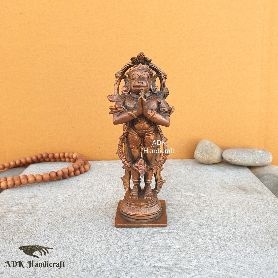 Copper Metal Standing Hanuman Idol, 5.5" Inch Lord Hanuman Figure Murti ...