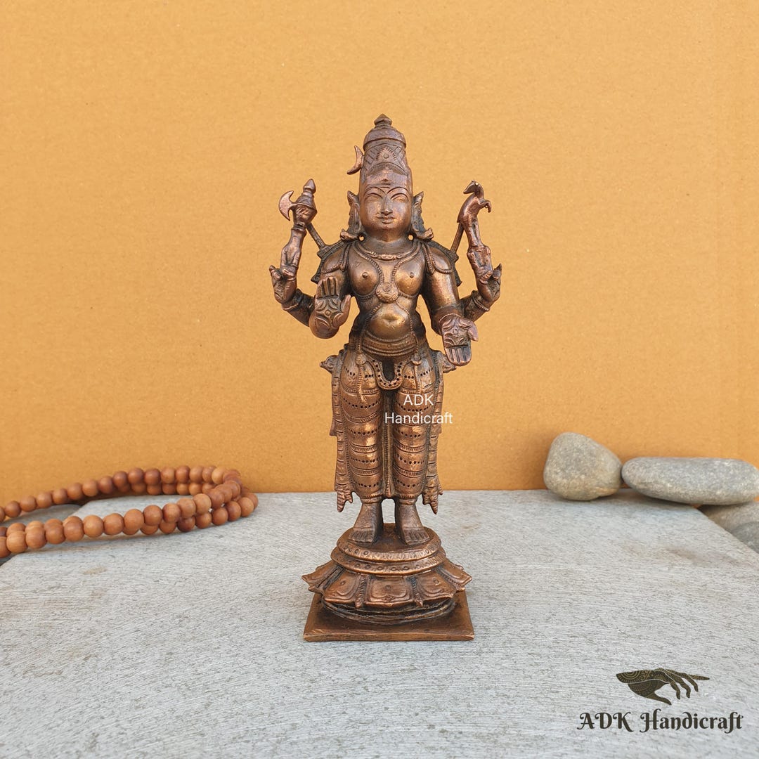 Copper Metal Vishnu Idol 6" Inch Standing Vishnu Statue, Lord Vishnu ...