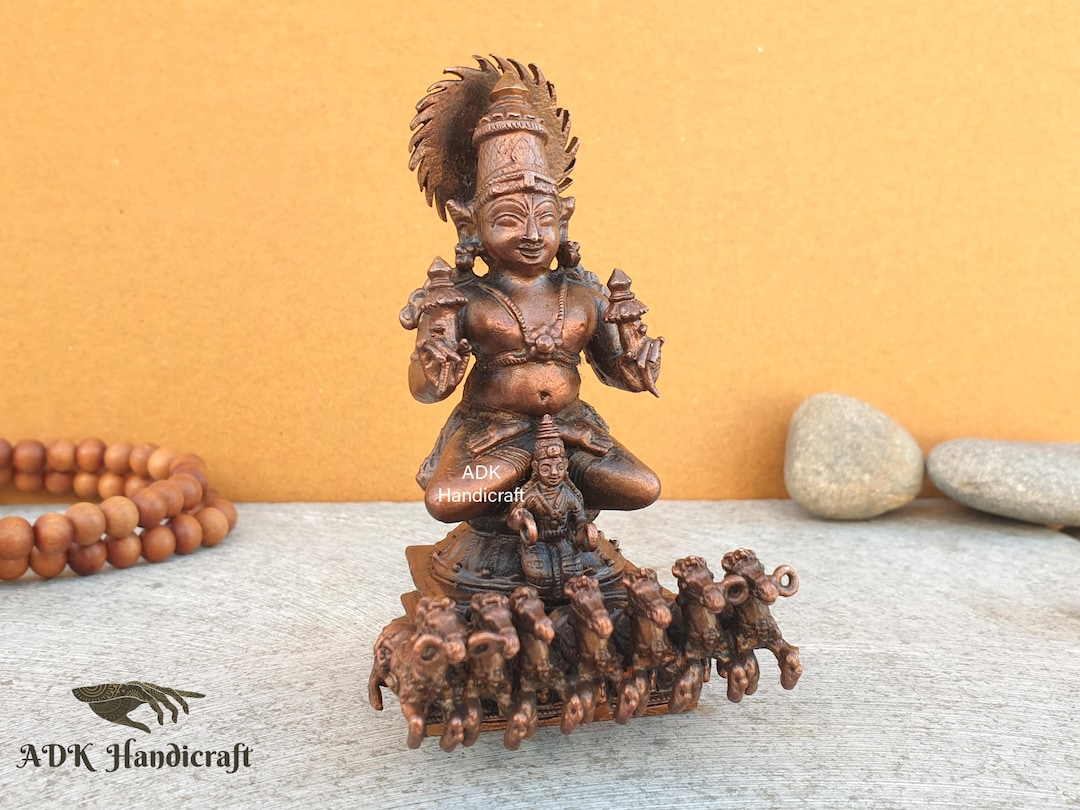 Copper Metal Surya Dev Rath Idol 4" Inch Lord Surya on His Seven Horses ...