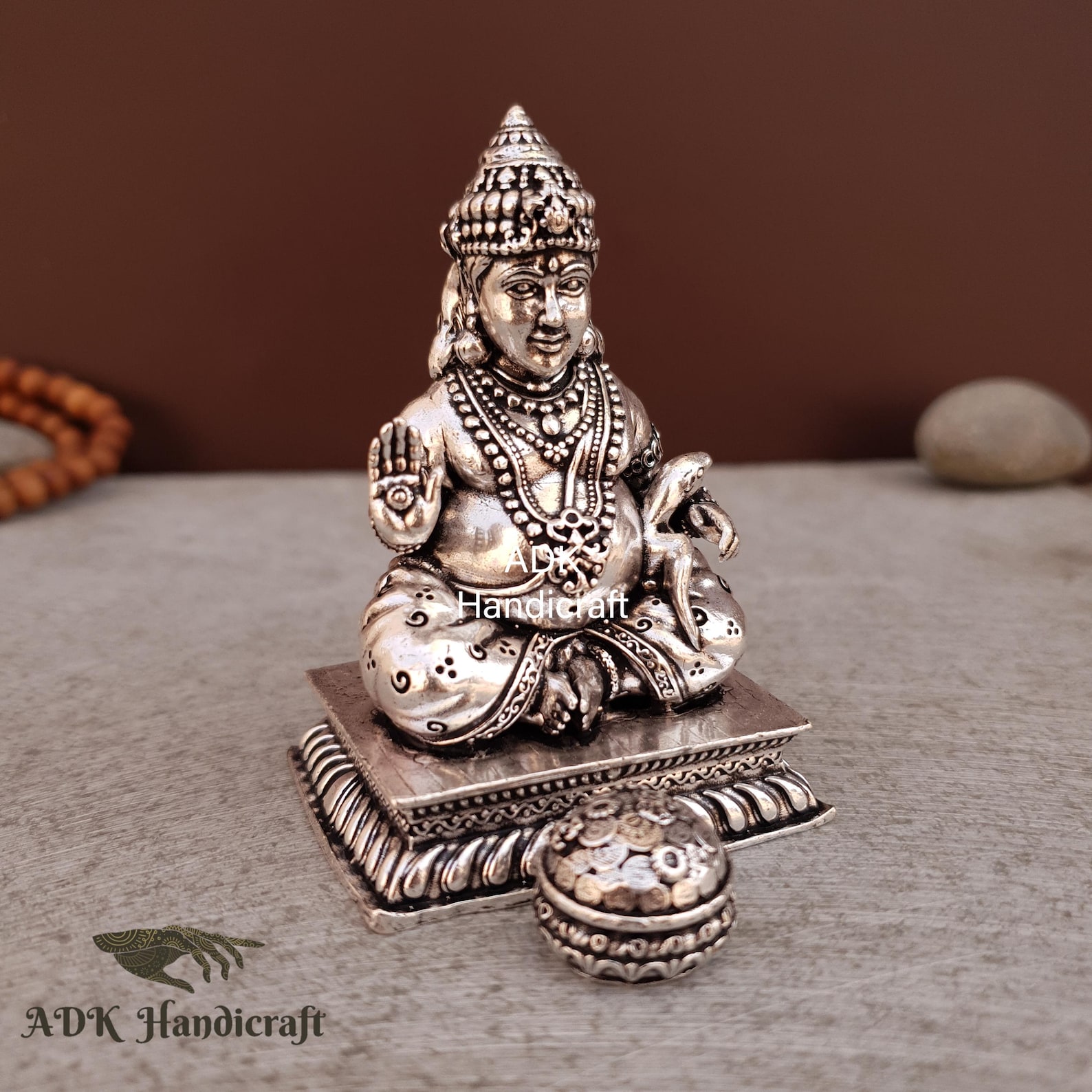 Brass Kuber Statue in Silver Finish, 5" Inch Kuvera Statue, Lord of ...