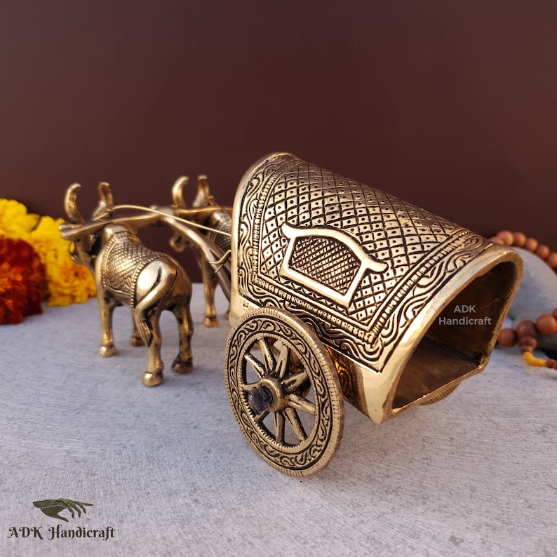 Brass Vintage Bullock Cart Showpiece, Indian Bailgadi, Brass Home Decor ...