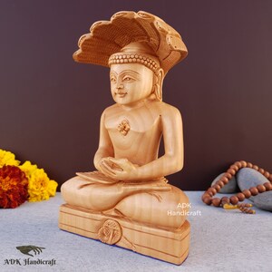 Lord Parasnath Statue, 6.2" Inch Wooden Handcarved Parshvanatha ...