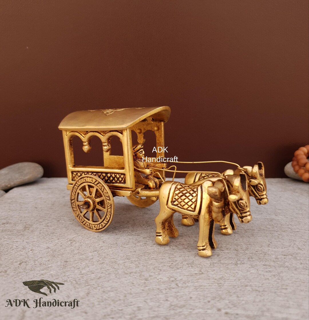 Vintage Brass Bullock Cart Showpiece, 12CM Small Indian Bailgadi, Brass ...