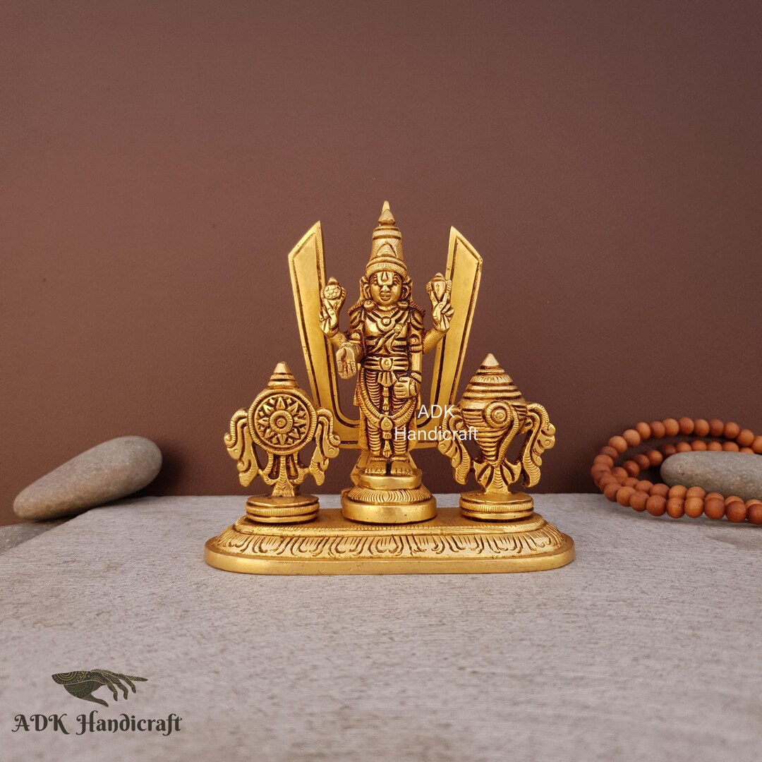 Brass Vishnu Shankh Chakra Namah, 5 Inch Tirupathi Balaji Padma,brass ...