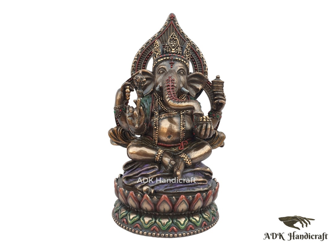 Lord Ganesha Statue, 8" Inch Crown Ganesh Statue, Bonded Bronze Seated ...