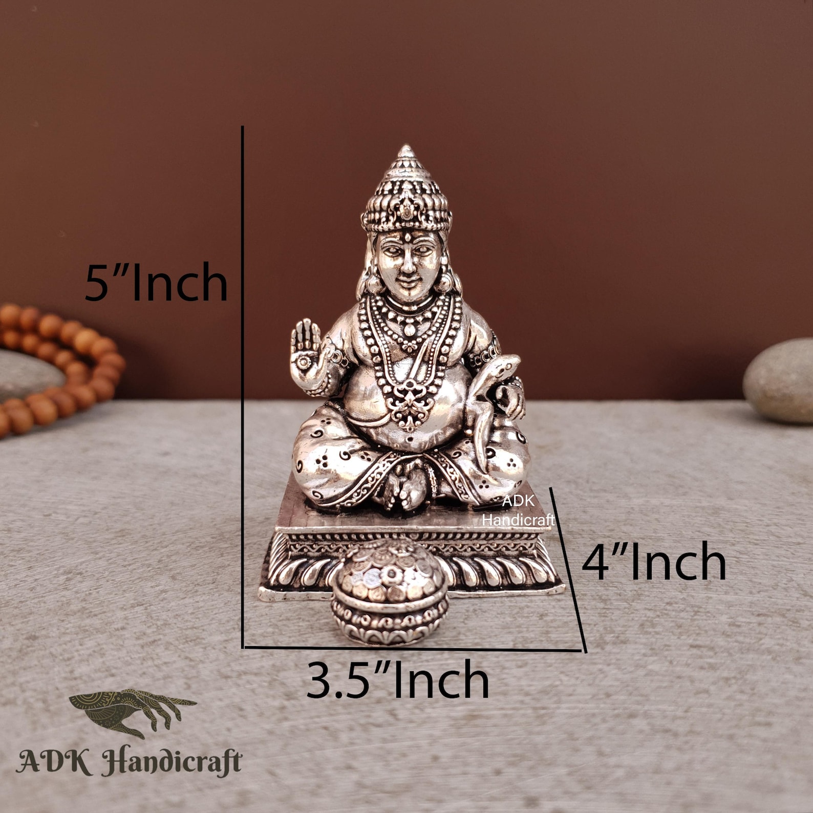 Brass Kuber Statue in Silver Finish, 5" Inch Kuvera Statue, Lord of ...