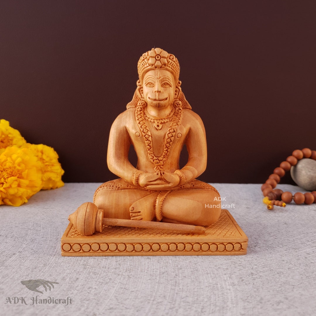 Lord HANUMAN Statue 4.5 Inch Small Hanuman Statue Wooden Hanumantha ...