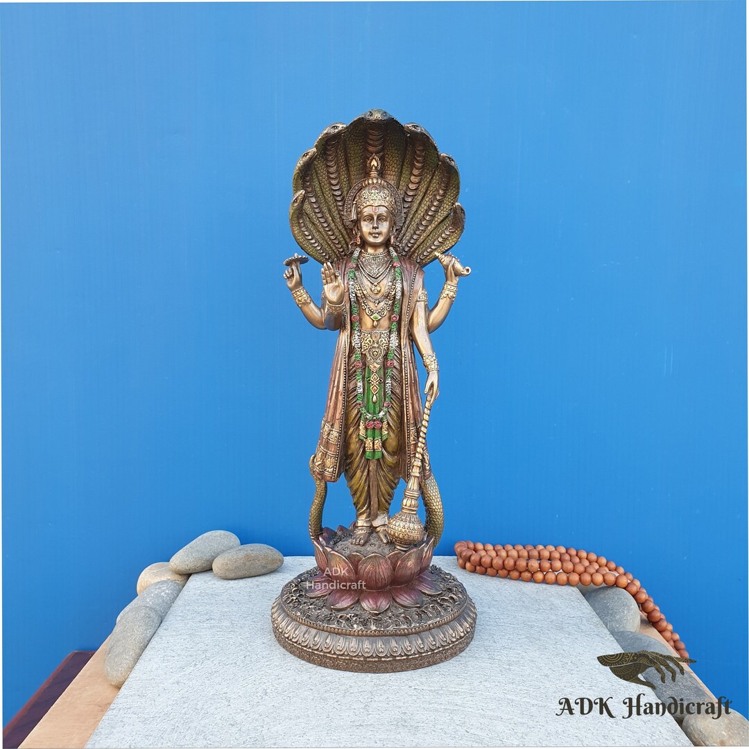 Vishnu Statue, 12.5" Bonded Bronze Lord Vishnu Idol, Standing Vishnu ...