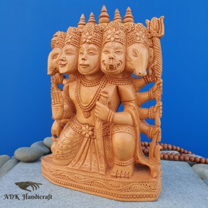 Wooden Panchmukhi Hanuman Statue, 9" Inch Lord Hanuman Idol, Fine Hand ...