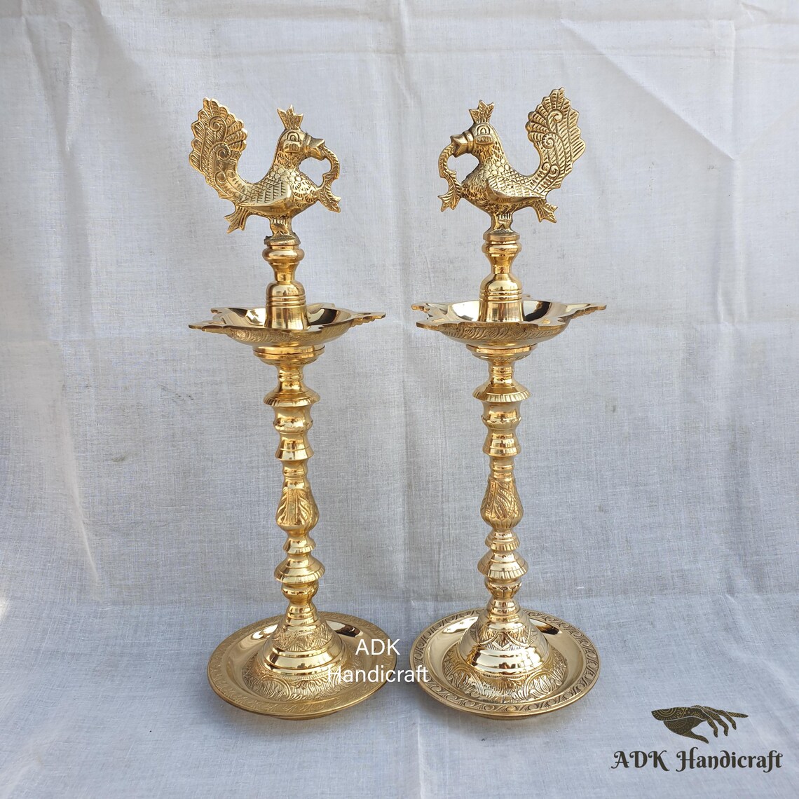 23", 18", 14", 12" Inch Big Brass Traditional Diya Set Stand Pair ...