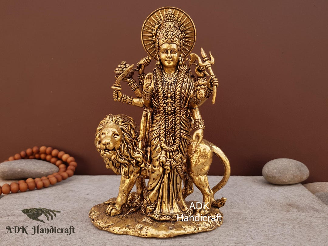 Durga Maa Idol, 6" Inch Durga Statue in Brass, Durga Idol Standing on ...