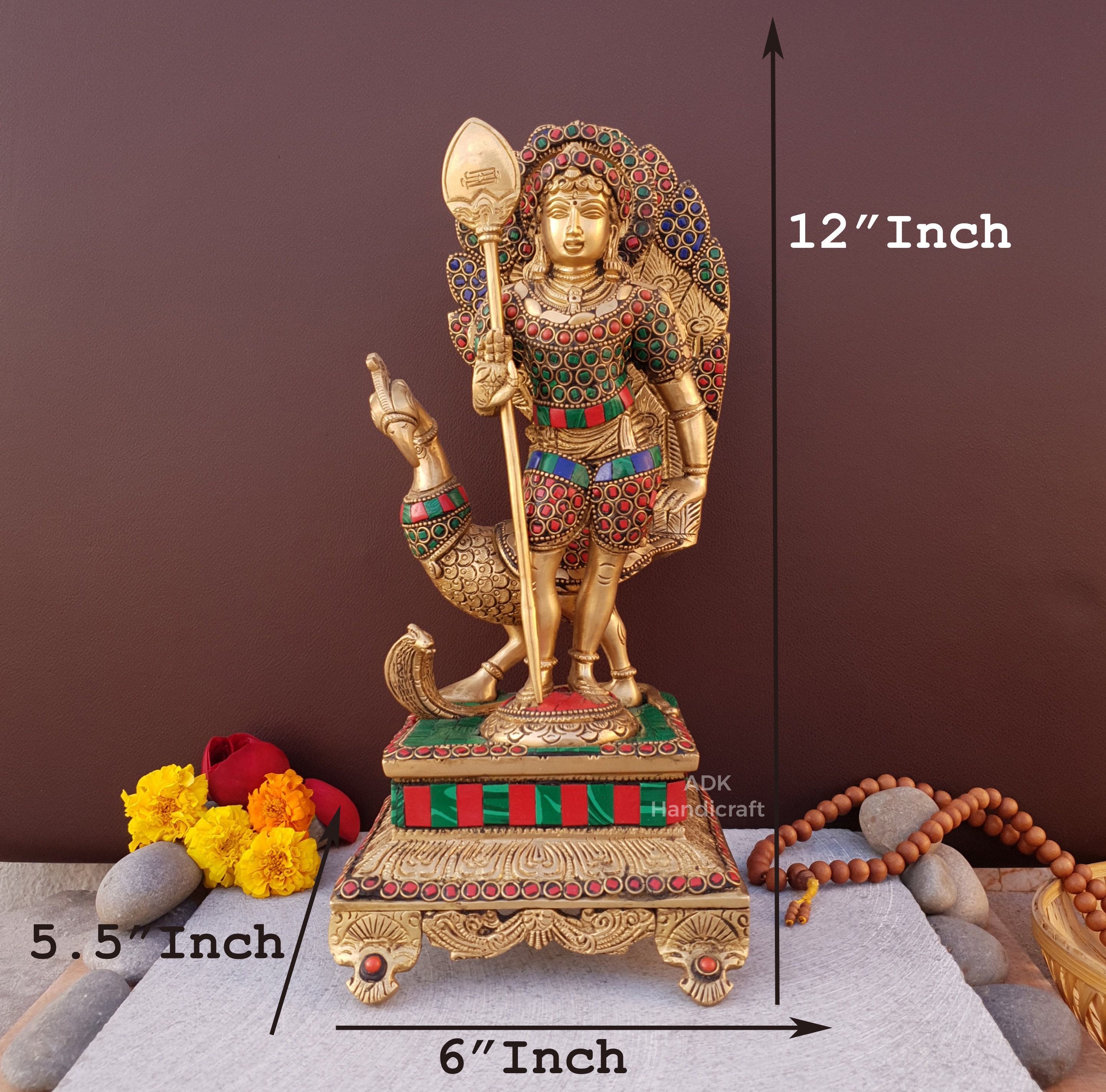 Brass Murugan Statue- 12" Inch | Lord Kartikeya | Brass Kartikeya ...