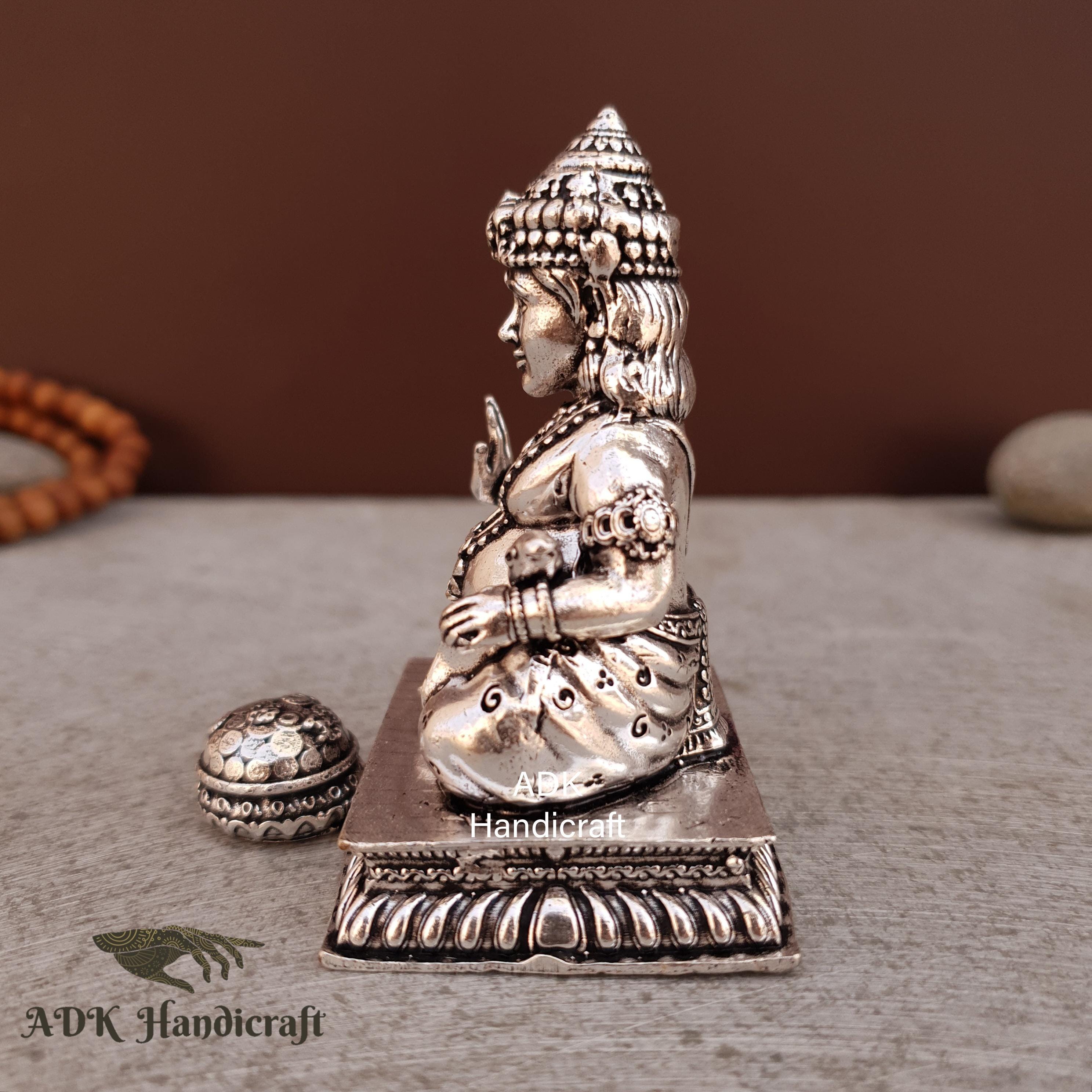 Brass Kuber Statue in Silver Finish, 5" Inch Kuvera Statue, Lord of ...