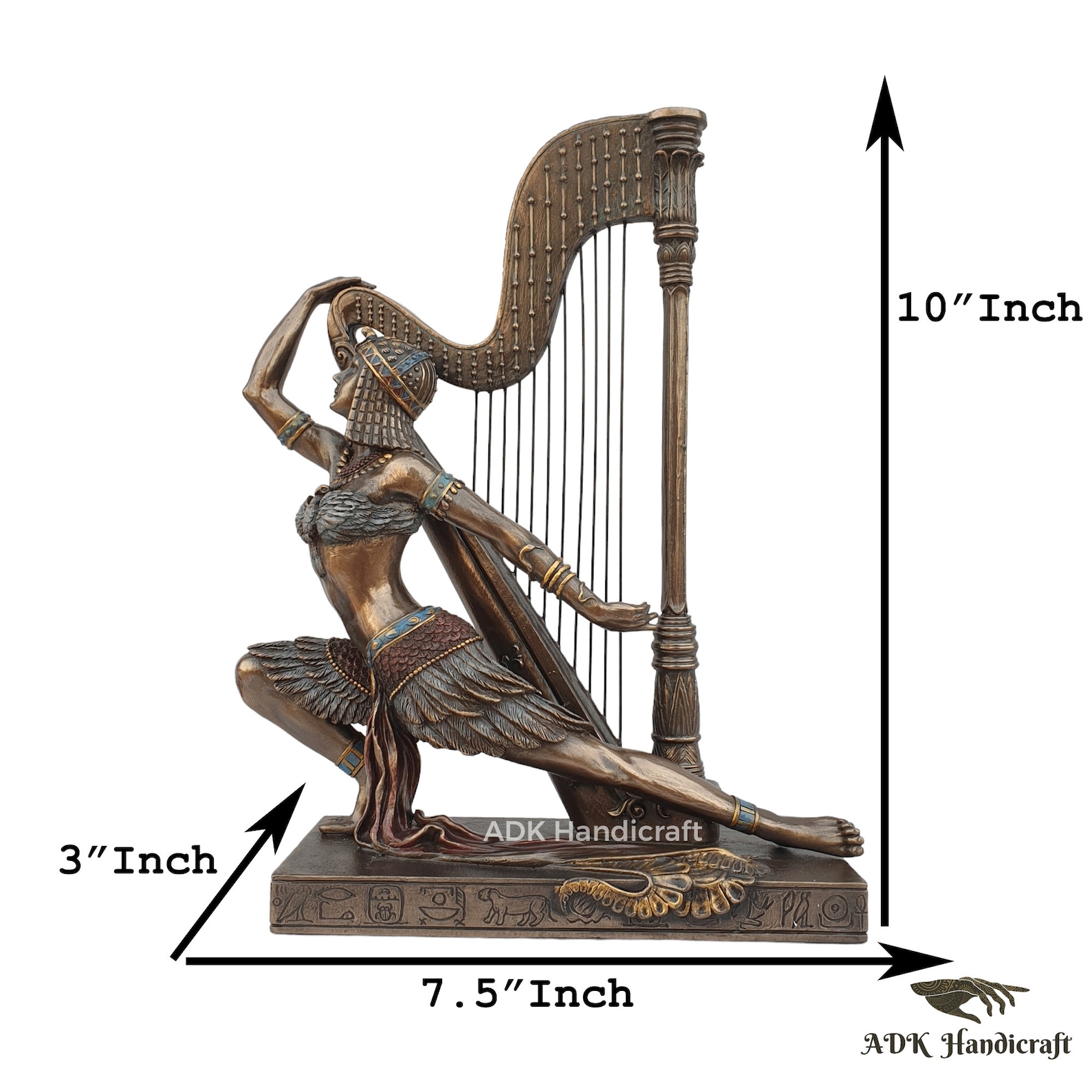Egyptian Dancer With Harp, 10" Inch Egypt Home Decor Statue Figure ...