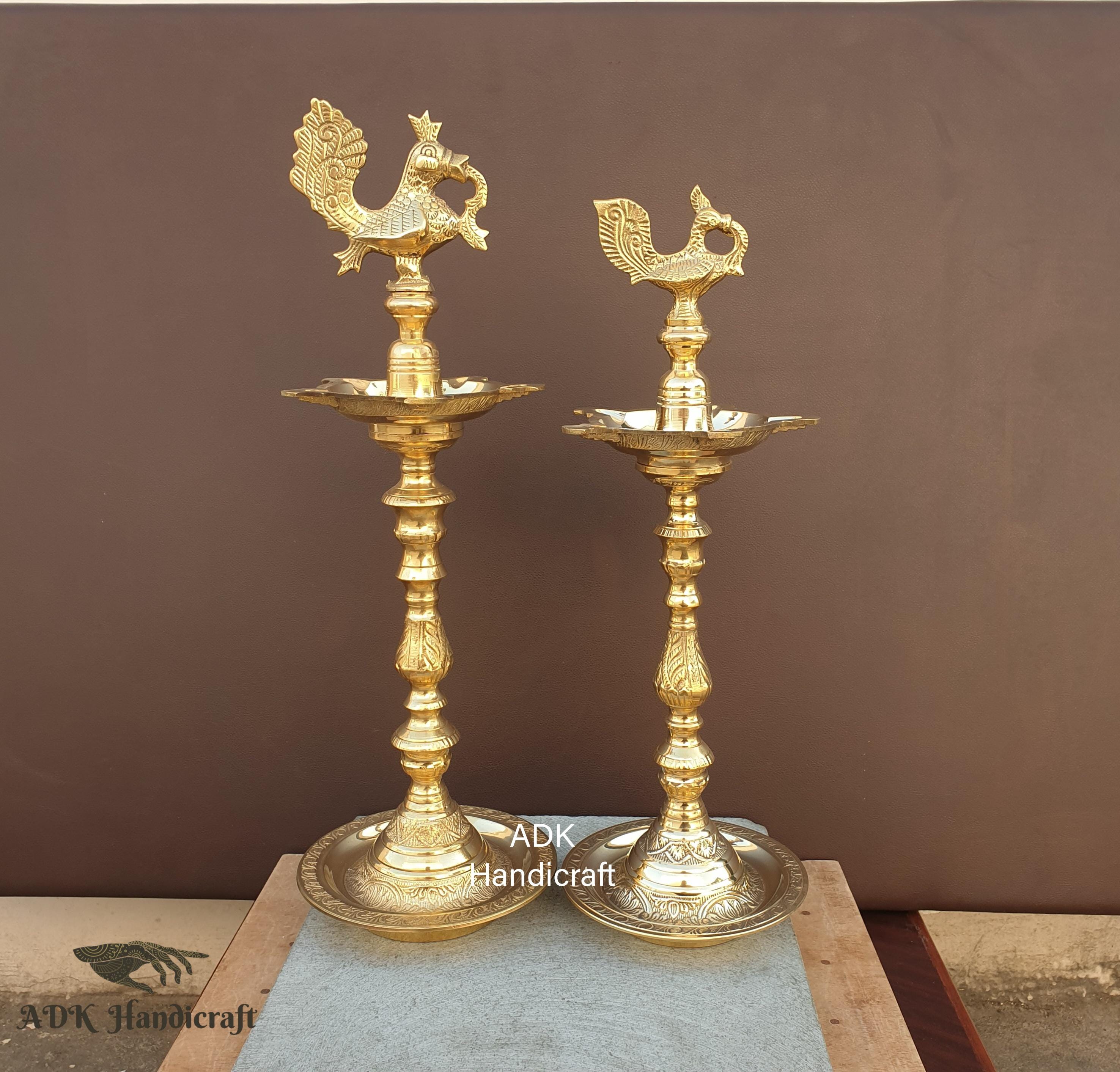 23", 18", 14", 12" Inch Big Brass Traditional Diya Set Stand Pair ...