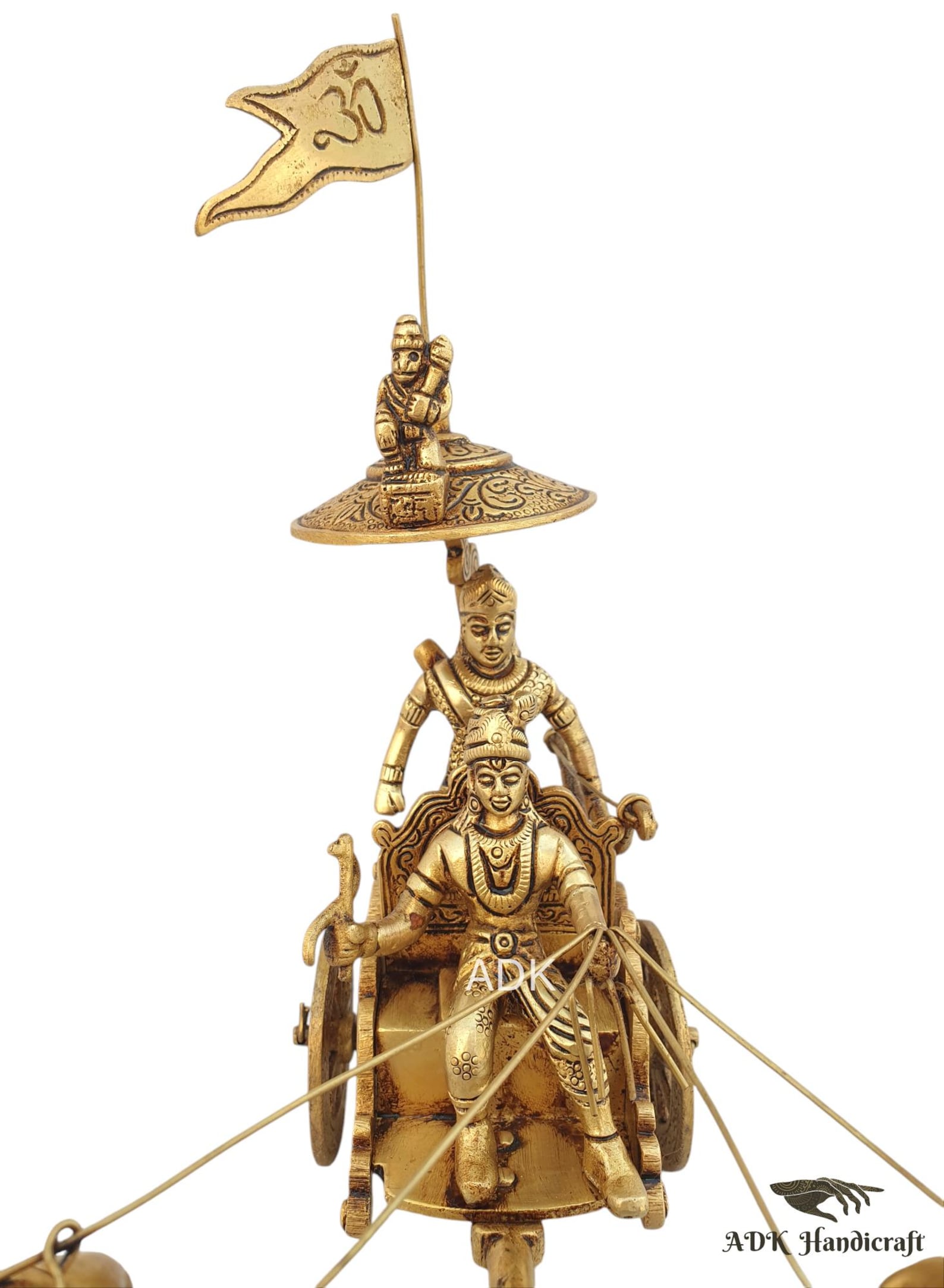 Brass Krishna Arjuna Rath Chariot, 9" Inch Arjun Rath With 4 Horses ...