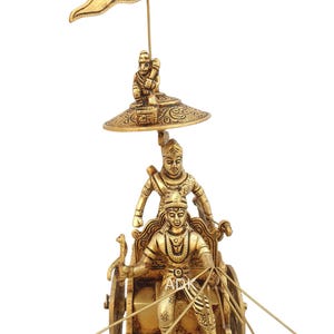 Brass Krishna Arjuna Rath Chariot, 9" Inch Arjun Rath With 4 Horses ...