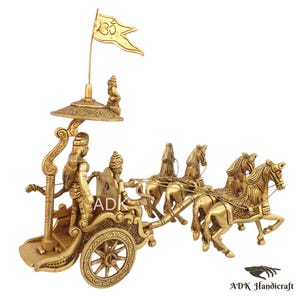 Brass Krishna Arjuna Rath Chariot, 9" Inch Arjun Rath With 4 Horses ...