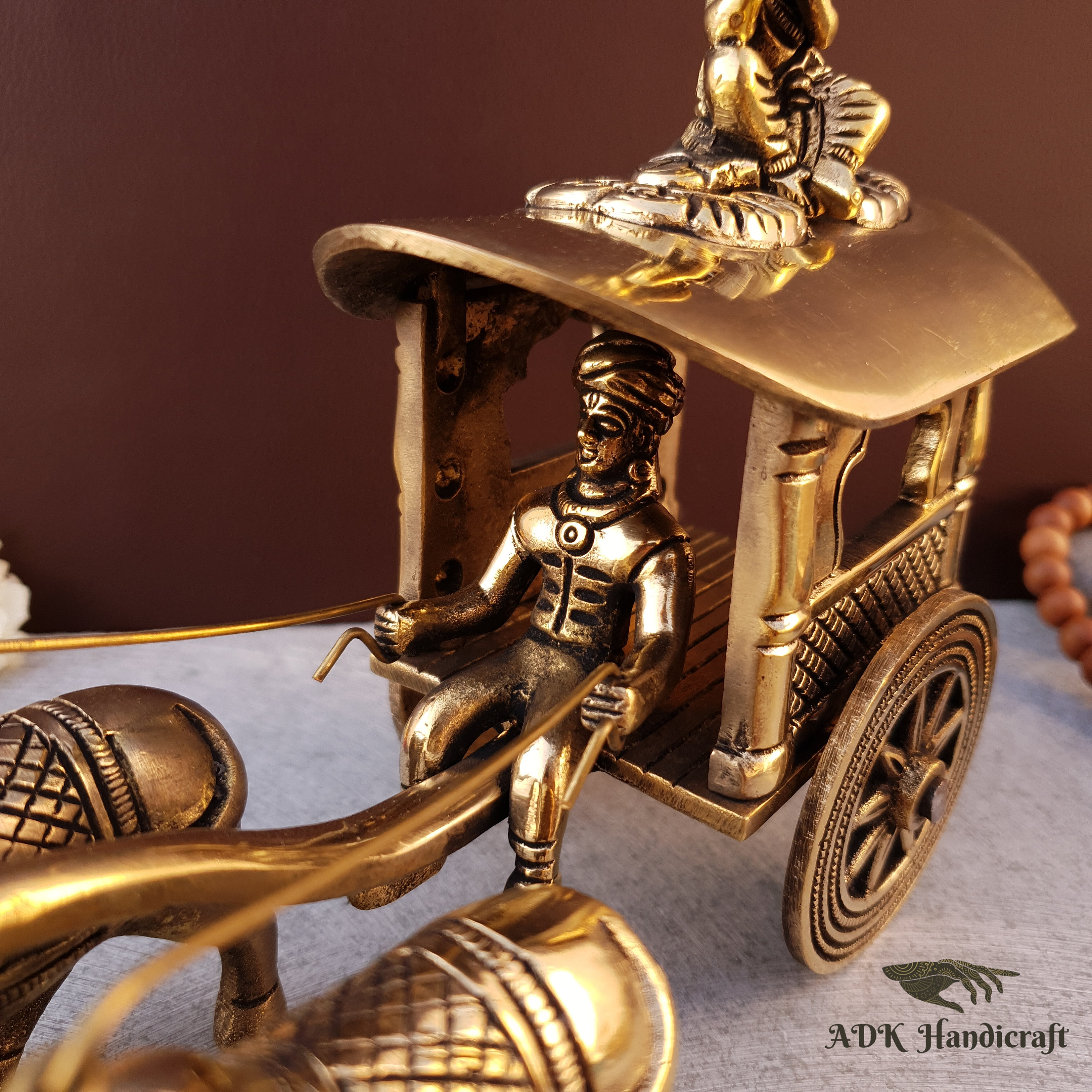Lord Krishna Vintage Bullock Cart Brass Showpiece, 7.5" Inch Indian ...