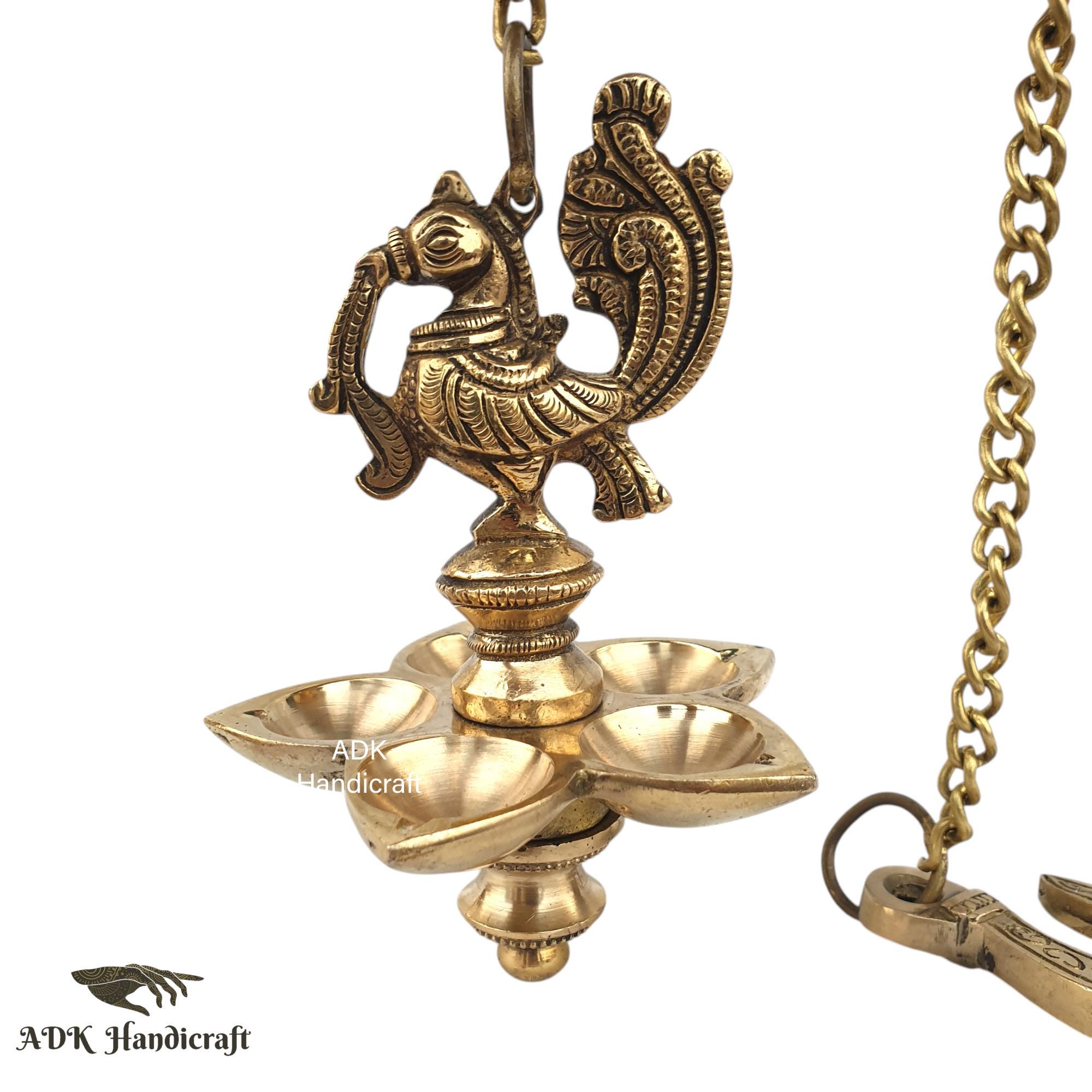 Brass Hanging Diya With Chain- 20" Inch, Brass Oil Lamp for Home Temple ...