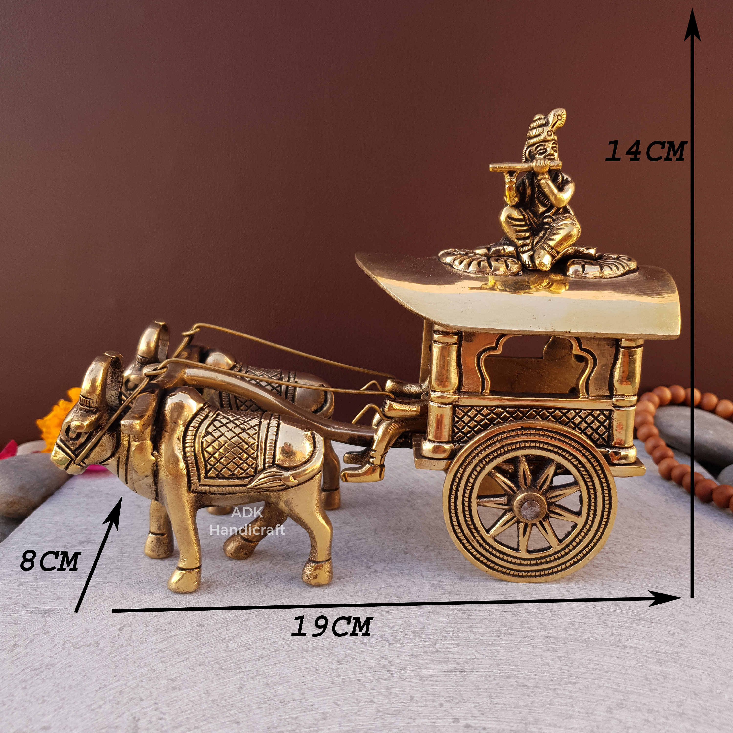 Vintage Brass Bullock Cart Showpiece, 12CM Small Indian Bailgadi, Brass ...