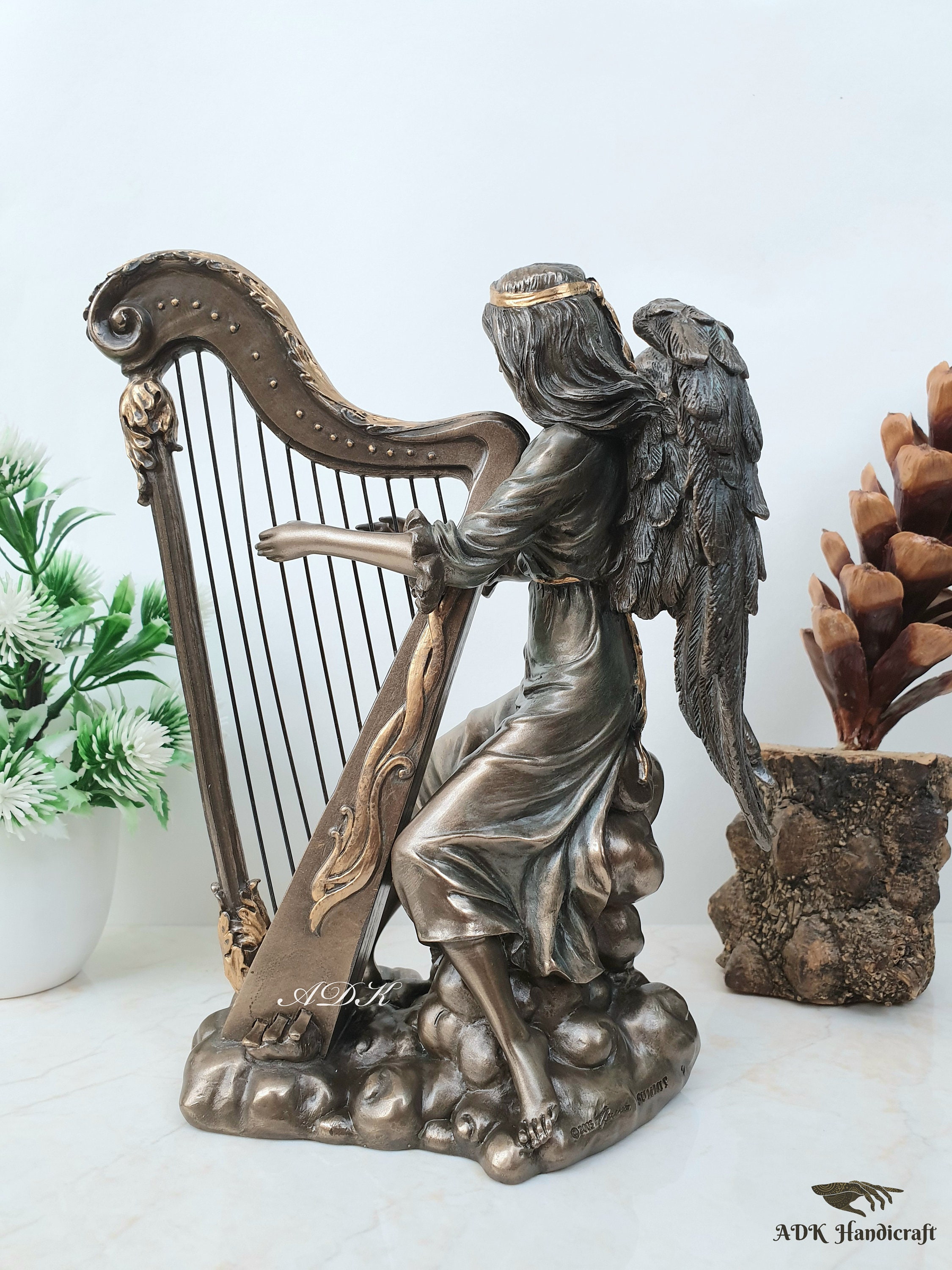 Angel Musucian Harp Statue 20CM Windblown Angel Playing | Etsy