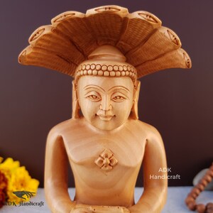 Lord Parasnath Statue, 6.2" Inch Wooden Handcarved Parshvanatha ...