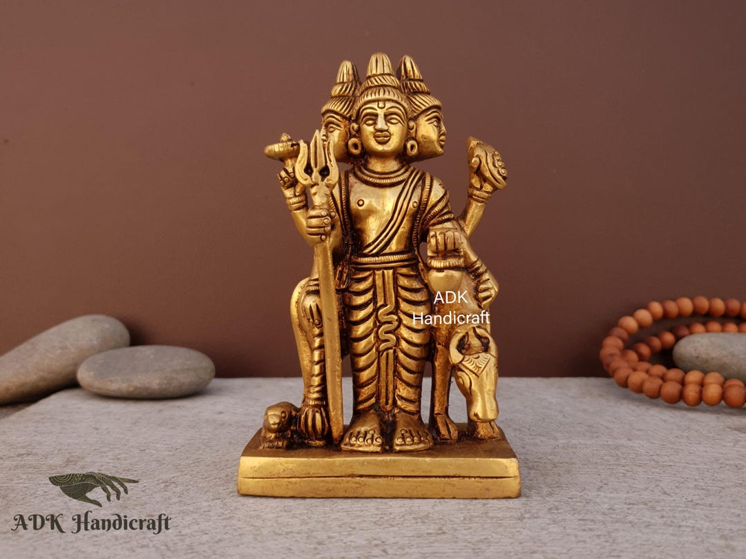 Brass Dattatreya Statue, 5" Inch Brass Dattatreya Idol, Dattatrey Murti ...