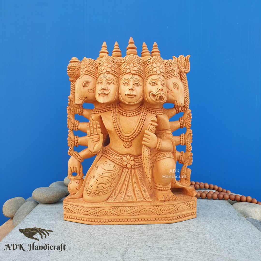 Wooden Panchmukhi Hanuman Statue, 9" Inch Lord Hanuman Idol, Fine Hand ...