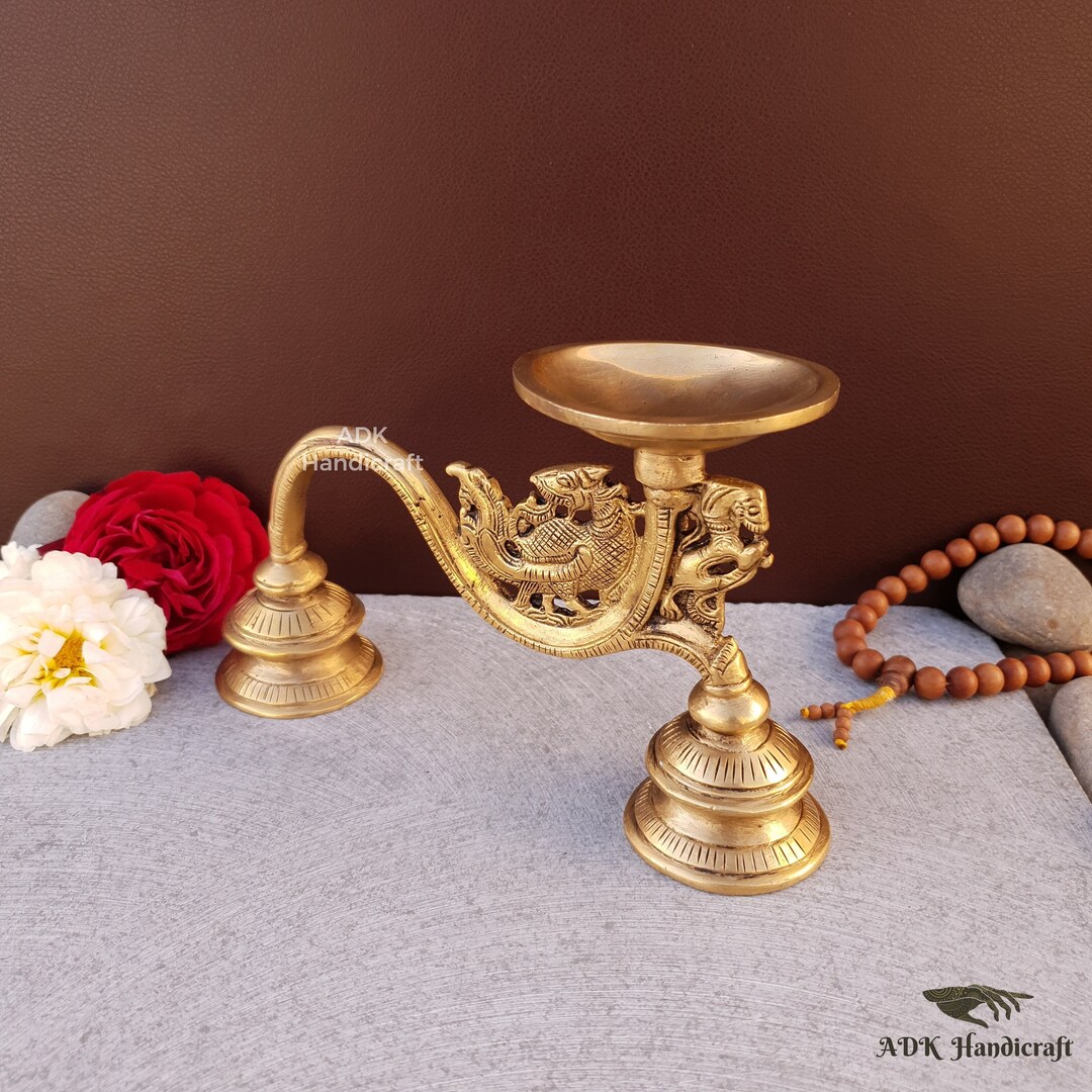 Brass Diya- 7" Inch Oil Wick Pooja Aarti Diya, Home Temple Diya, Oil ...