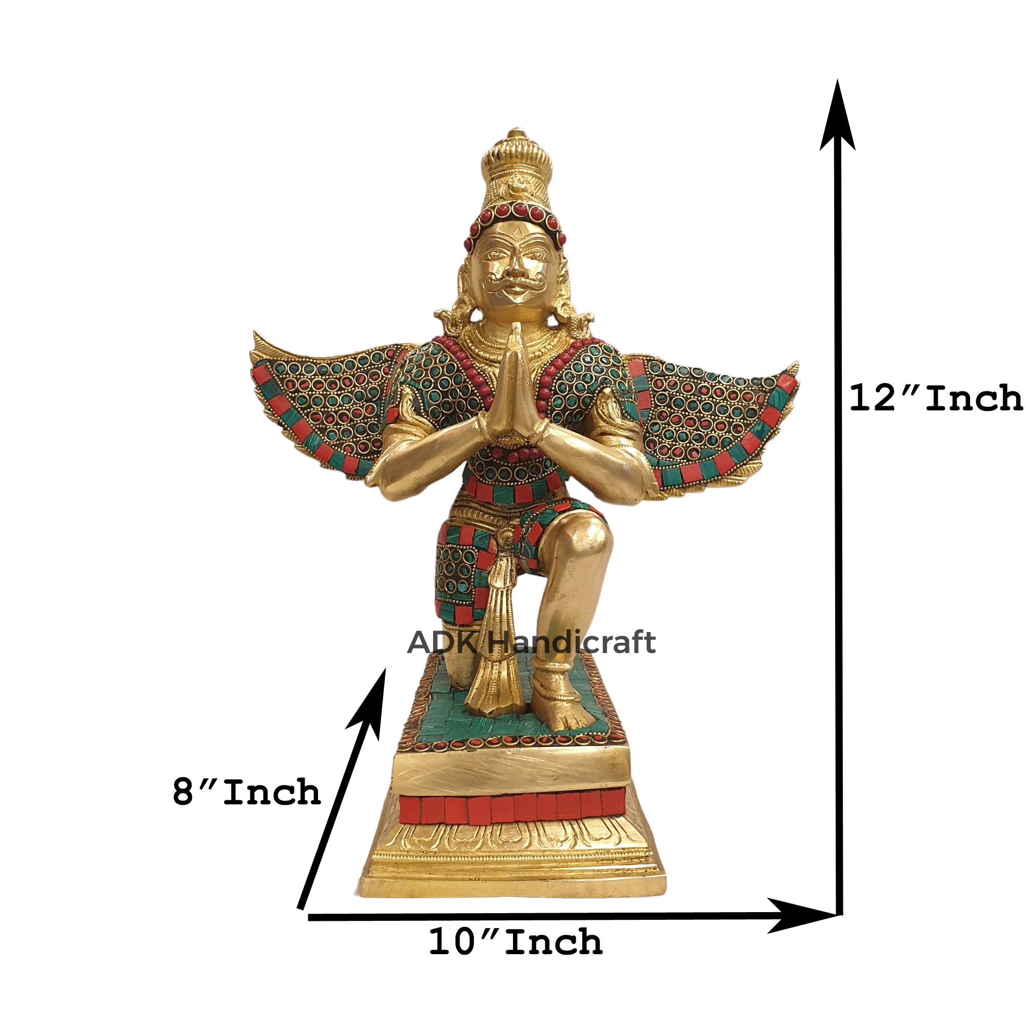 Brass Big Garuda Statue, 12" Inch Large Lord Garud Wagon of Lord Vishnu ...
