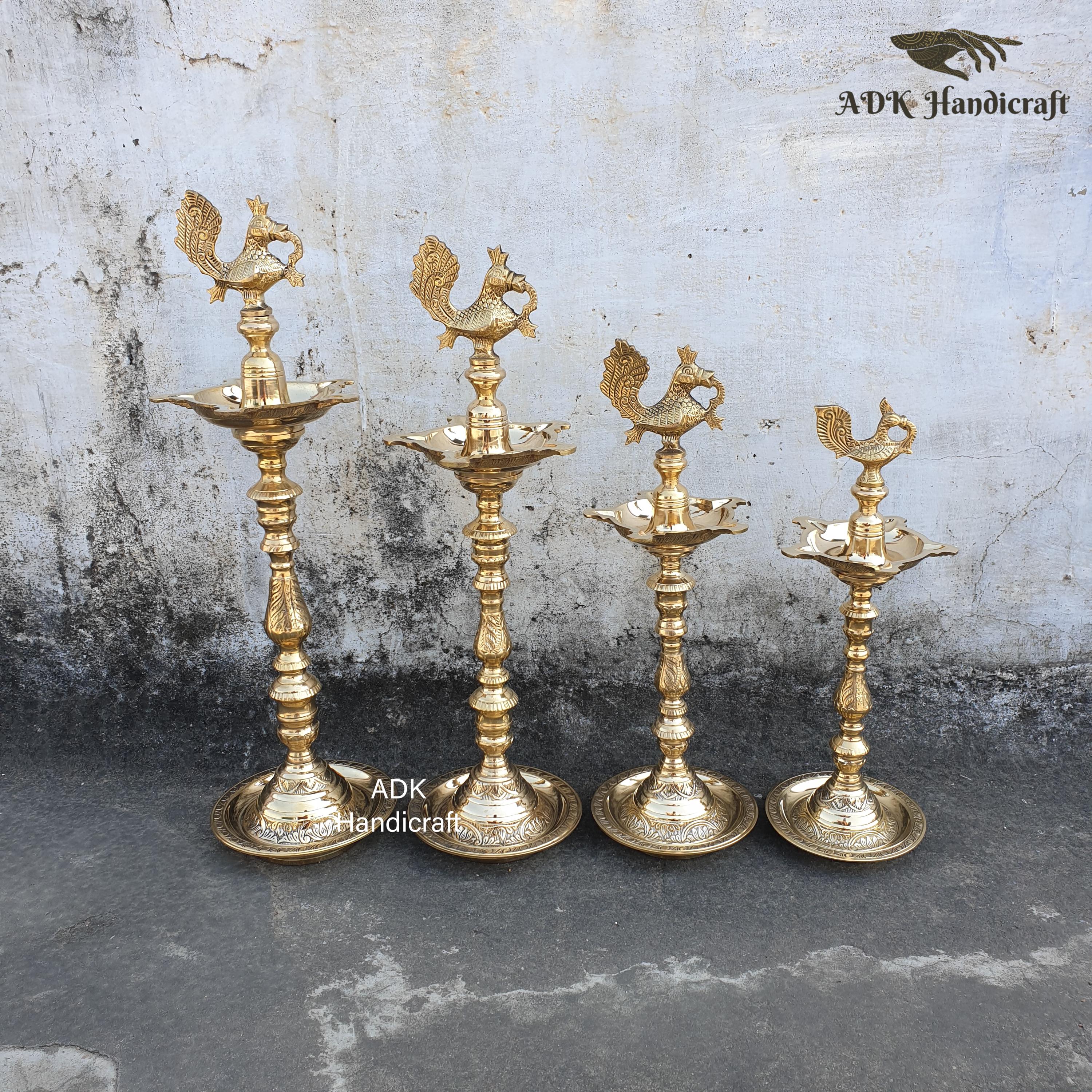 23", 18", 14", 12" Inch Big Brass Traditional Diya Set Stand Pair ...