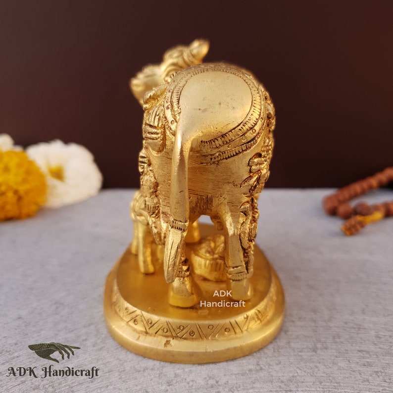 Kamdhenu Cow Idol Brass, 5" Inches Kamdenu Cow With Calf Idol, Good ...