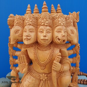 Wooden Panchmukhi Hanuman Statue, 9" Inch Lord Hanuman Idol, Fine Hand ...