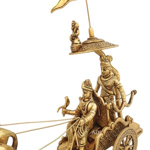 Brass Krishna Arjuna Rath Chariot, 9" Inch Arjun Rath With 4 Horses ...