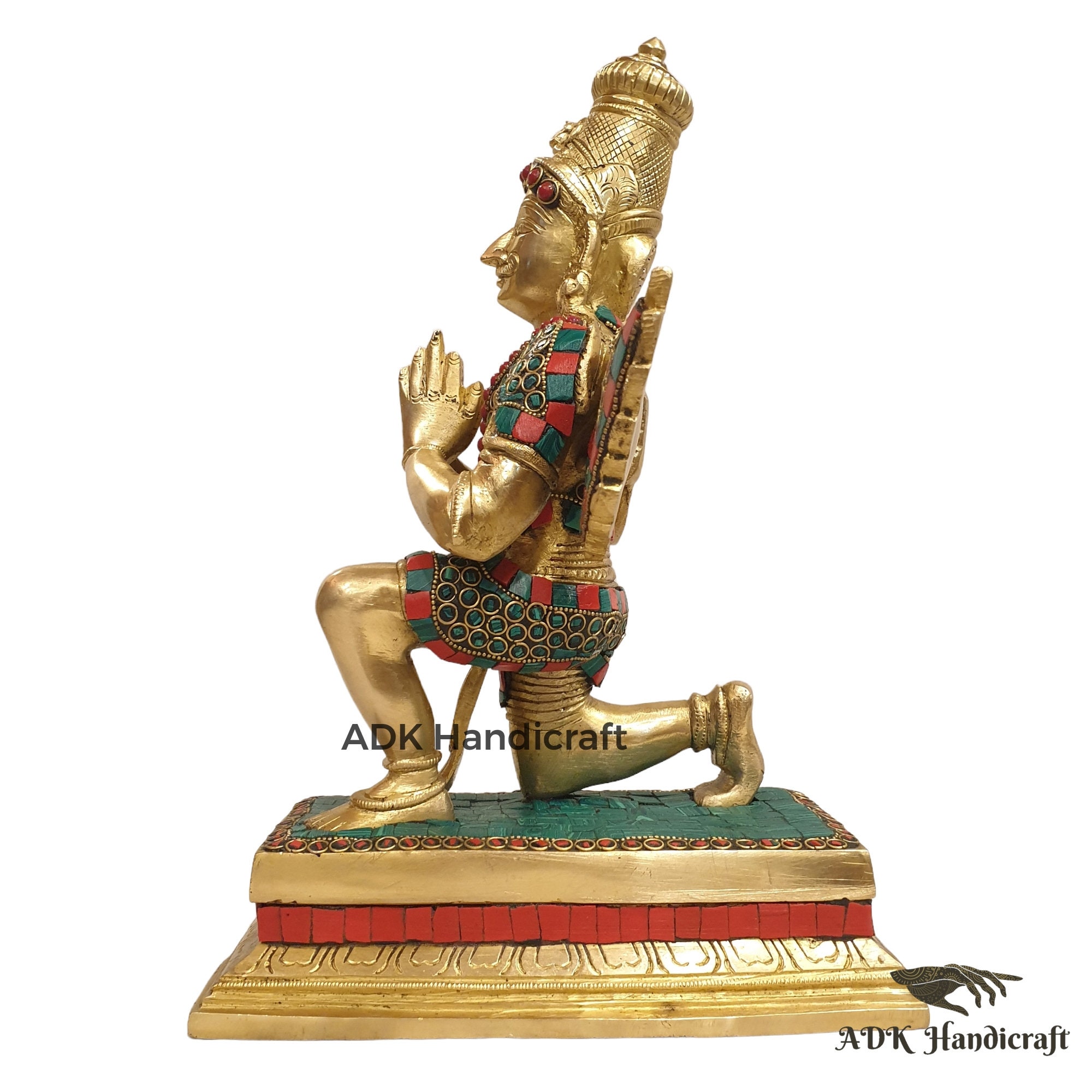 Brass Big Garuda Statue, 12" Inch Large Lord Garud Wagon of Lord Vishnu ...