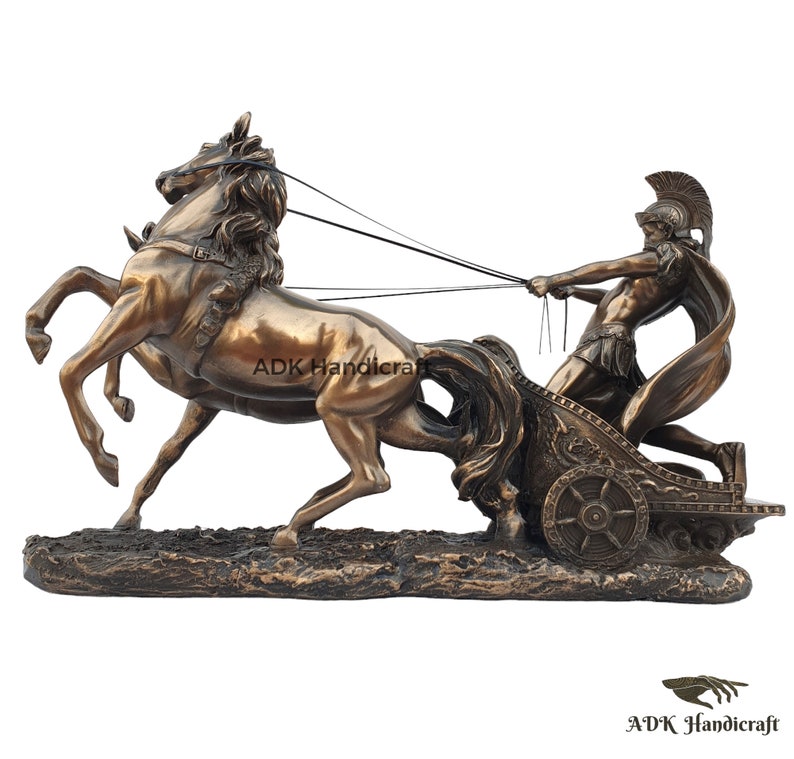 Roman Chariot With Horses Statue, 10" Inch Bonded Bronze Roman ...