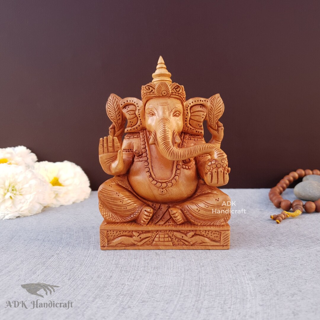 Ganesha Statue- 5" Inch Lord Ganesha Statue, Wooden Ganesha Idol ...
