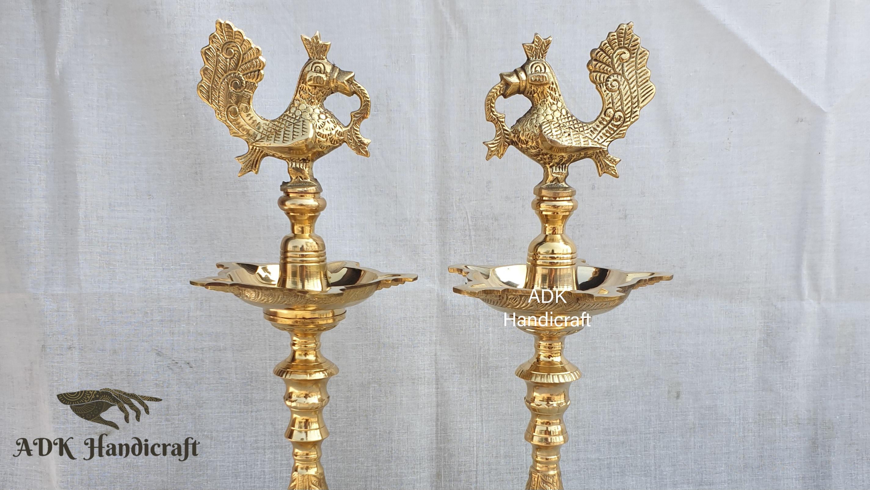 23", 18", 14", 12" Inch Big Brass Traditional Diya Set Stand Pair ...