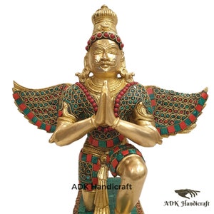 Brass Big Garuda Statue, 12" Inch Large Lord Garud Wagon of Lord Vishnu ...