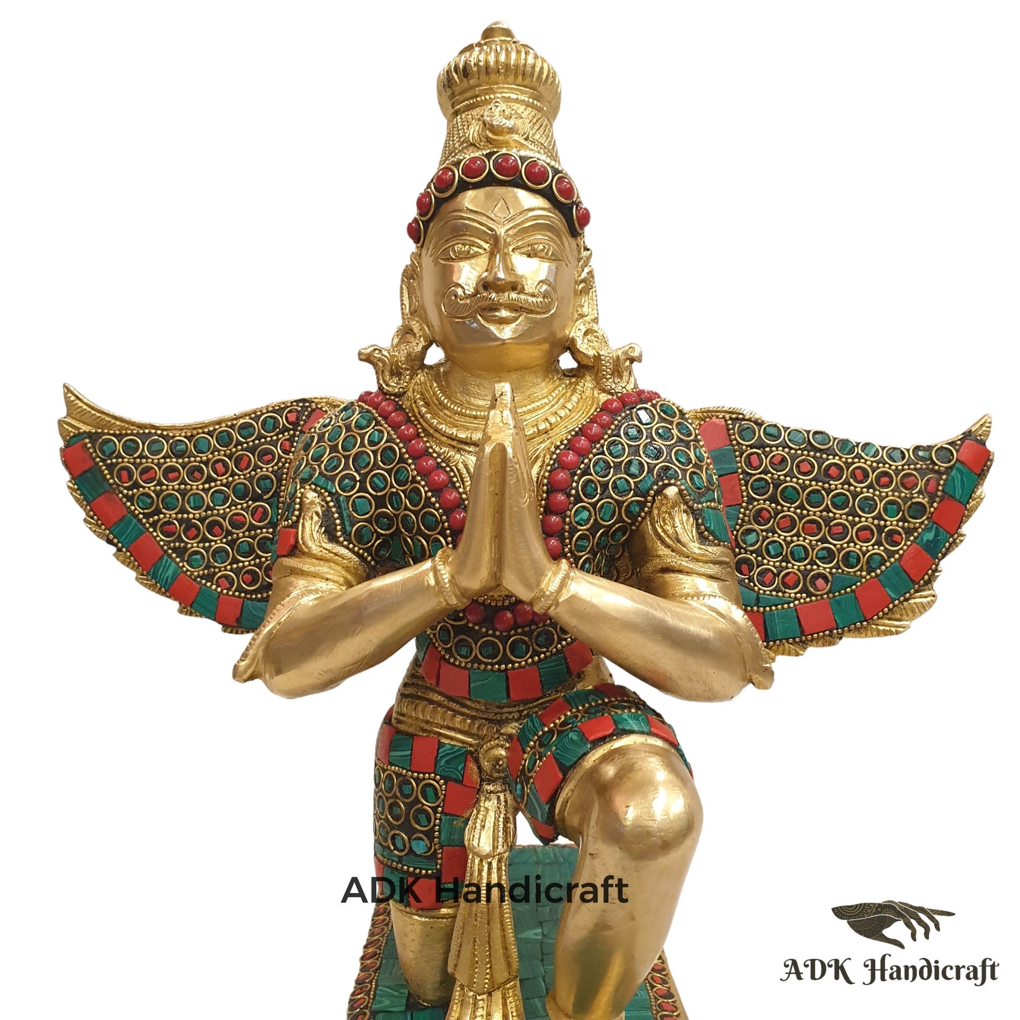 Brass Big Garuda Statue, 12" Inch Large Lord Garud Wagon of Lord Vishnu ...