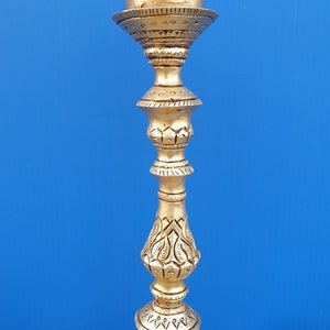 16" Inch Big Brass Traditional Diya Set, Brass Diya Stand Pair, Peacock ...