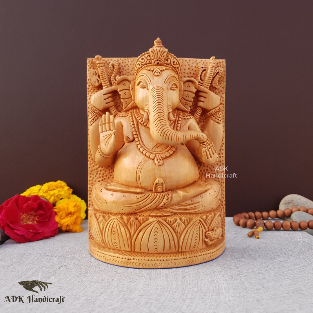 Ganesha Statue, 6.8" Inch Lord Ganesh Statue, Wooden Ganesha Idol ...
