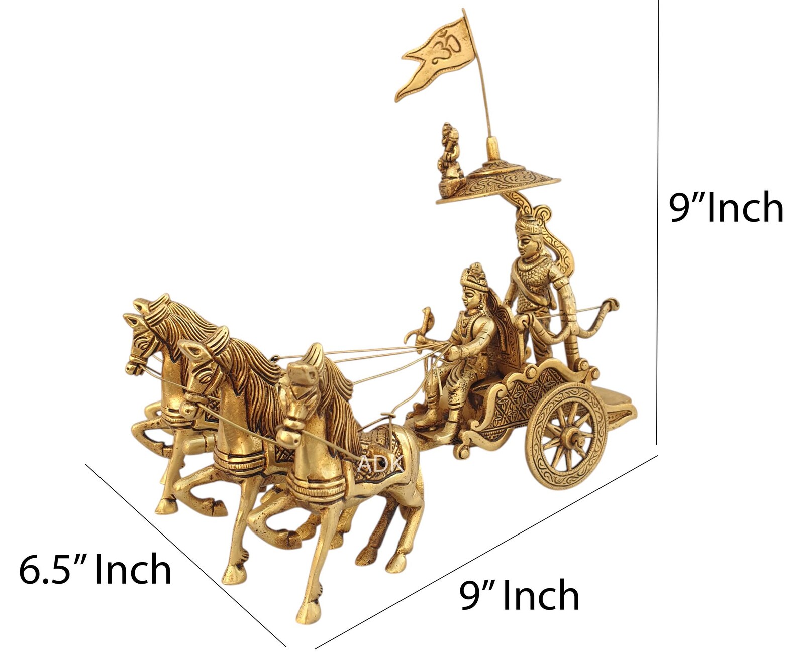 Brass Krishna Arjuna Rath Chariot, 9" Inch Arjun Rath With 4 Horses ...