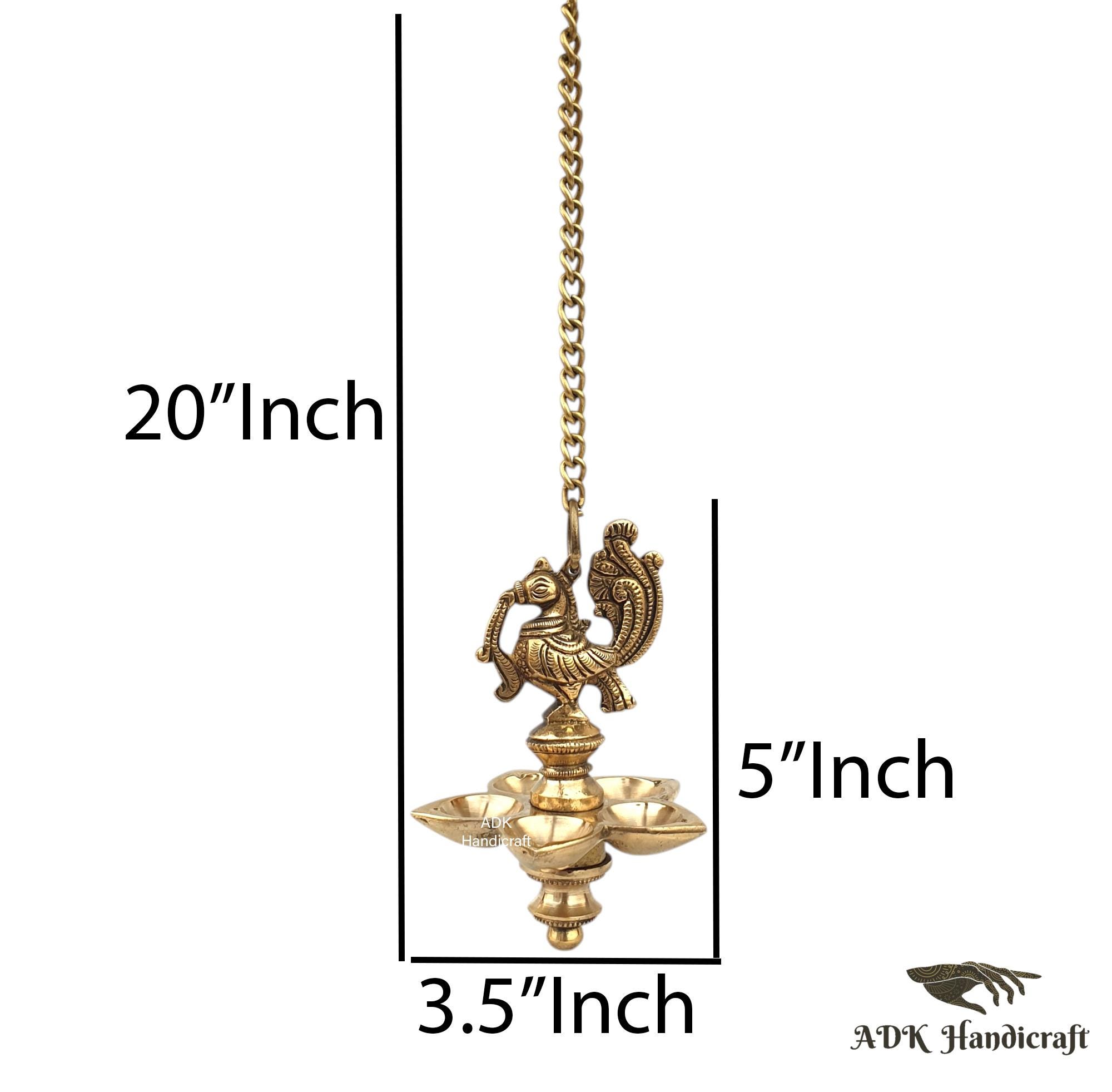 Brass Hanging Diya With Chain- 20" Inch, Brass Oil Lamp for Home Temple ...