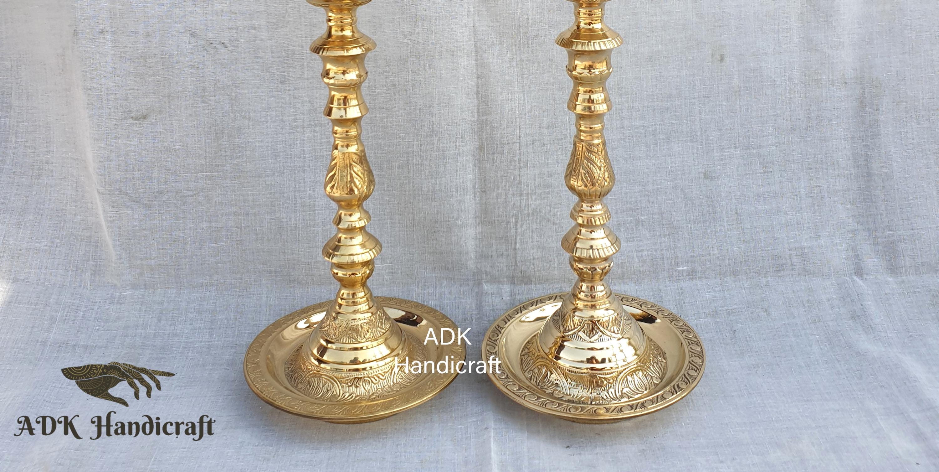 23", 18", 14", 12" Inch Big Brass Traditional Diya Set Stand Pair ...