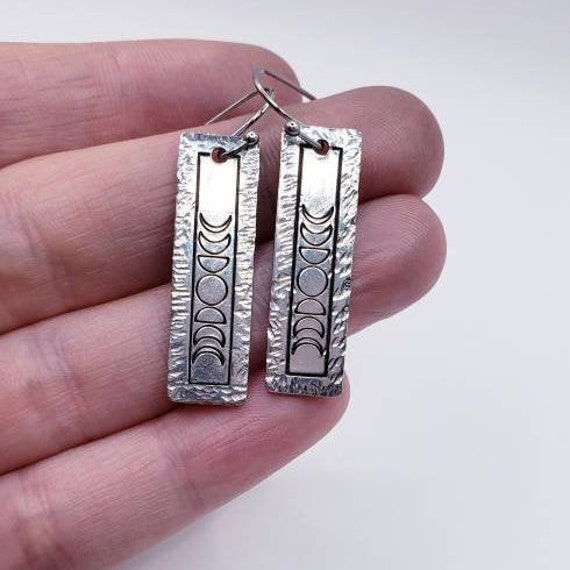 Border Rectangle Small Moon Phases Earrings/moon Phases Alkeme - Etsy