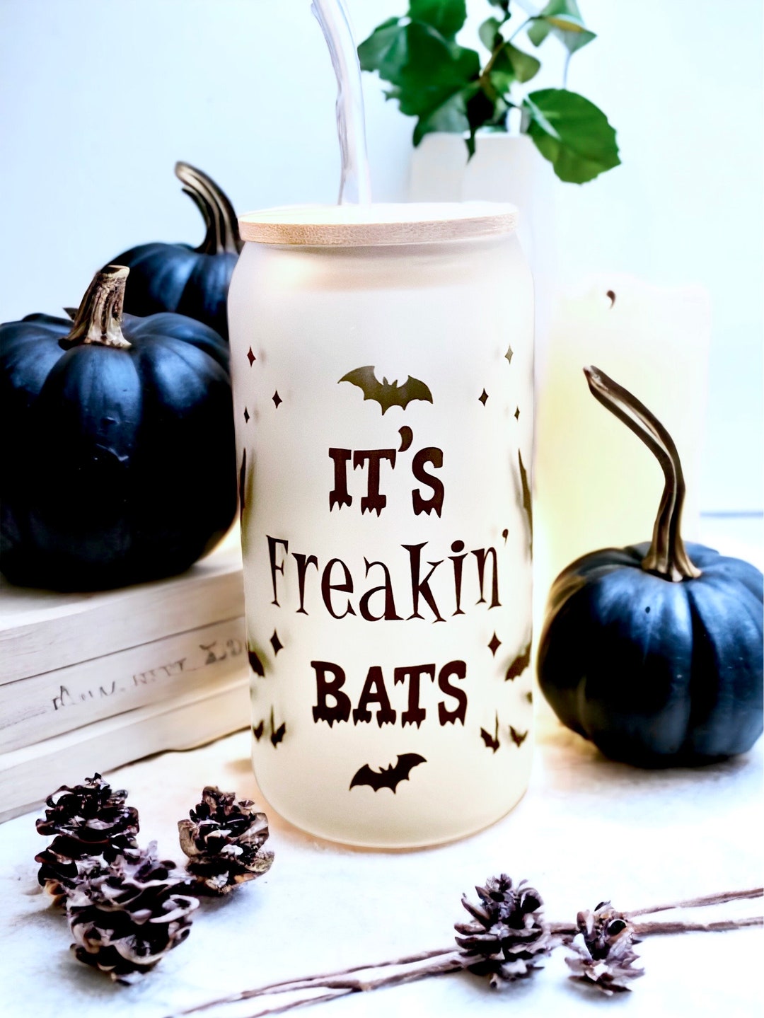 It’s Freakin Bats Frosted Sublimation Glass | Halloween Glass Can ...