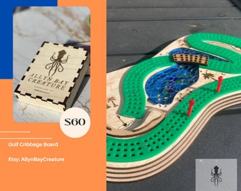 Personalized Golf Themed Cribbage Board Family Name Gift for Golfer ...