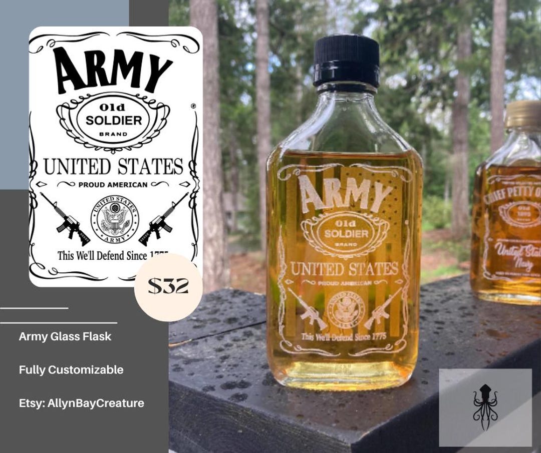 US Army Soldier Glass Flask Bottle - Etsy